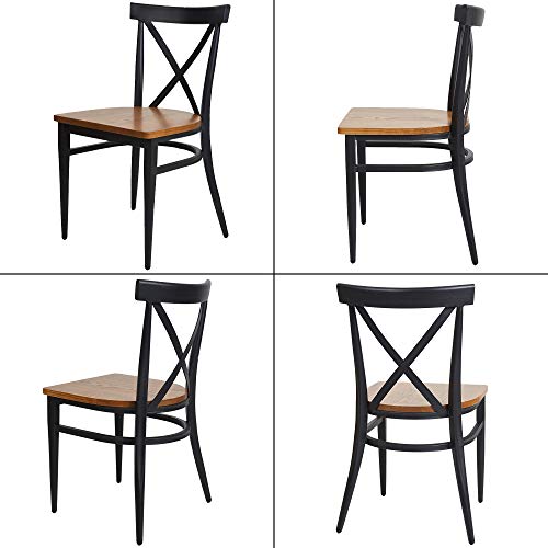 LUCKYERMORE Black Metal Dining Chairs Set of 2 Heavy Duty Kitchen Chairs Fully Assembled for Restaurant Solid Wood Seat X Back Cafe 450lbs Weight Capacity, Farmhouse Mid Century Morden Dining Chair