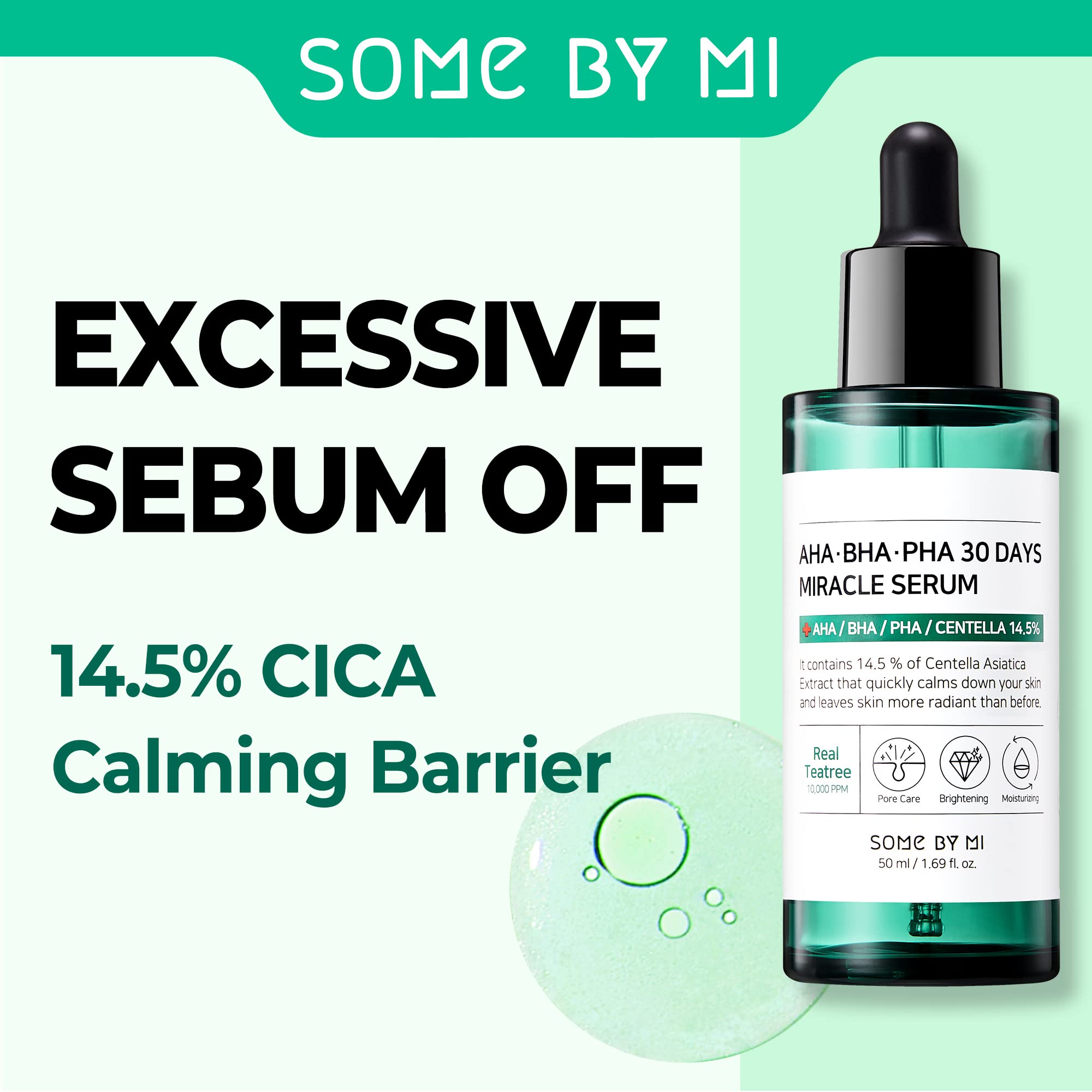 SOME BY MI AHA BHA PHA 30 Days Miracle Serum / 1.69Oz, 50ml / Made from Tea tree Leaf Water for Sensitive Skin/Sebum, Blemish Care and Remove Dead Cells/Facial Skin Care