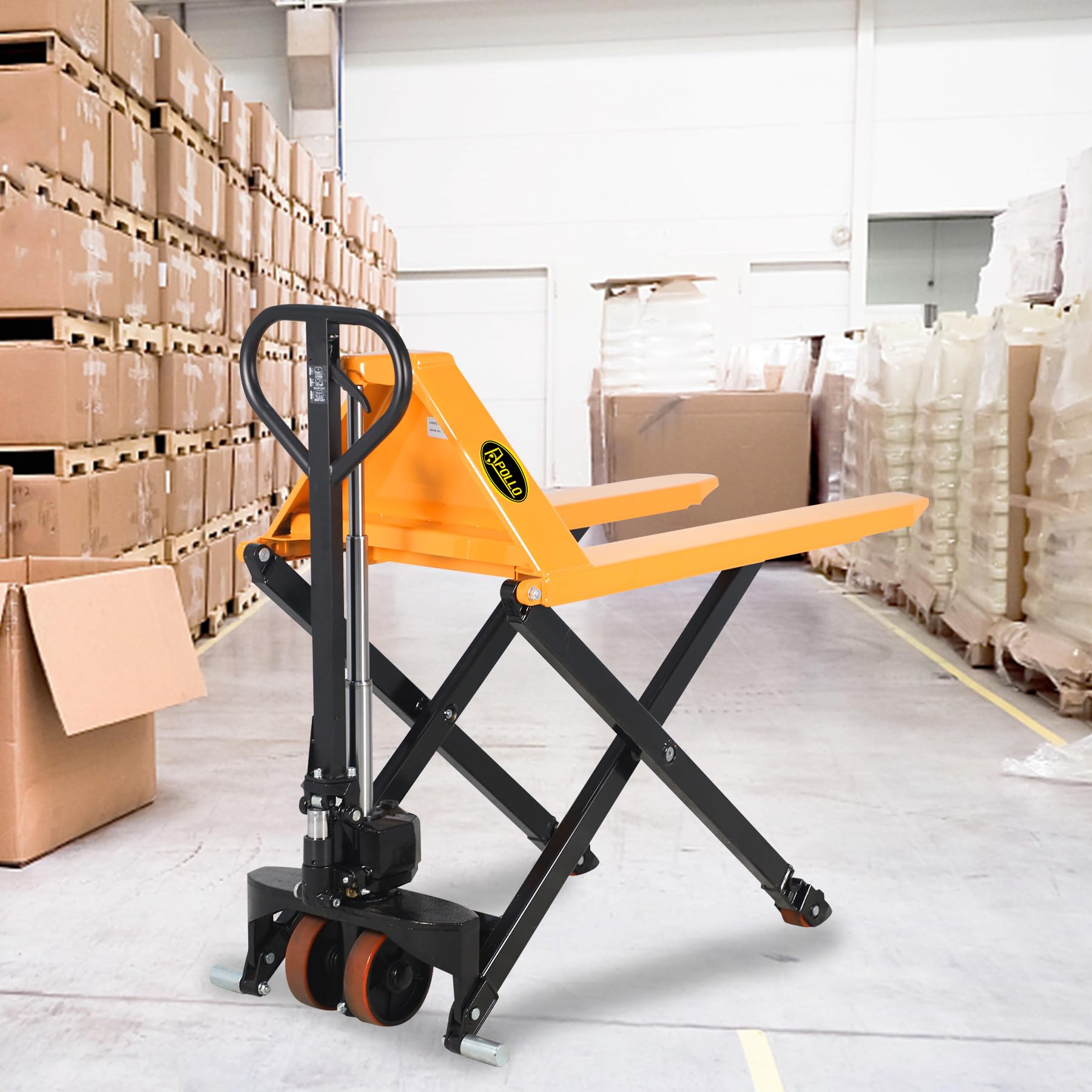 APOLLO Manual Scissor Pallet Jack High Lift Hand Truck 2200lbs Capacity 45" Lx21 W Fork Size for Material Handling Only Suitable for EU Pallets