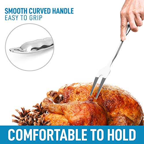 Zulay 14 Inch Carving Fork For Meat - Stainless Steel Meat Fork Carving With Comfortable Handle - One Piece Serving Fork Utensil For Chicken, Steak, Turkey, and More
