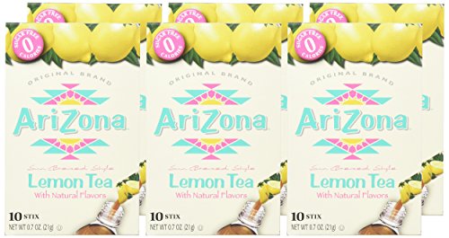 Arizona Lemon Iced Tea Stix Sugar Free, 10Countper Box (Pack of 6), Low Calorie Single Serving Drink Powder Packets, Just Add Water for a Deliciously Refreshing Iced Tea Beverage