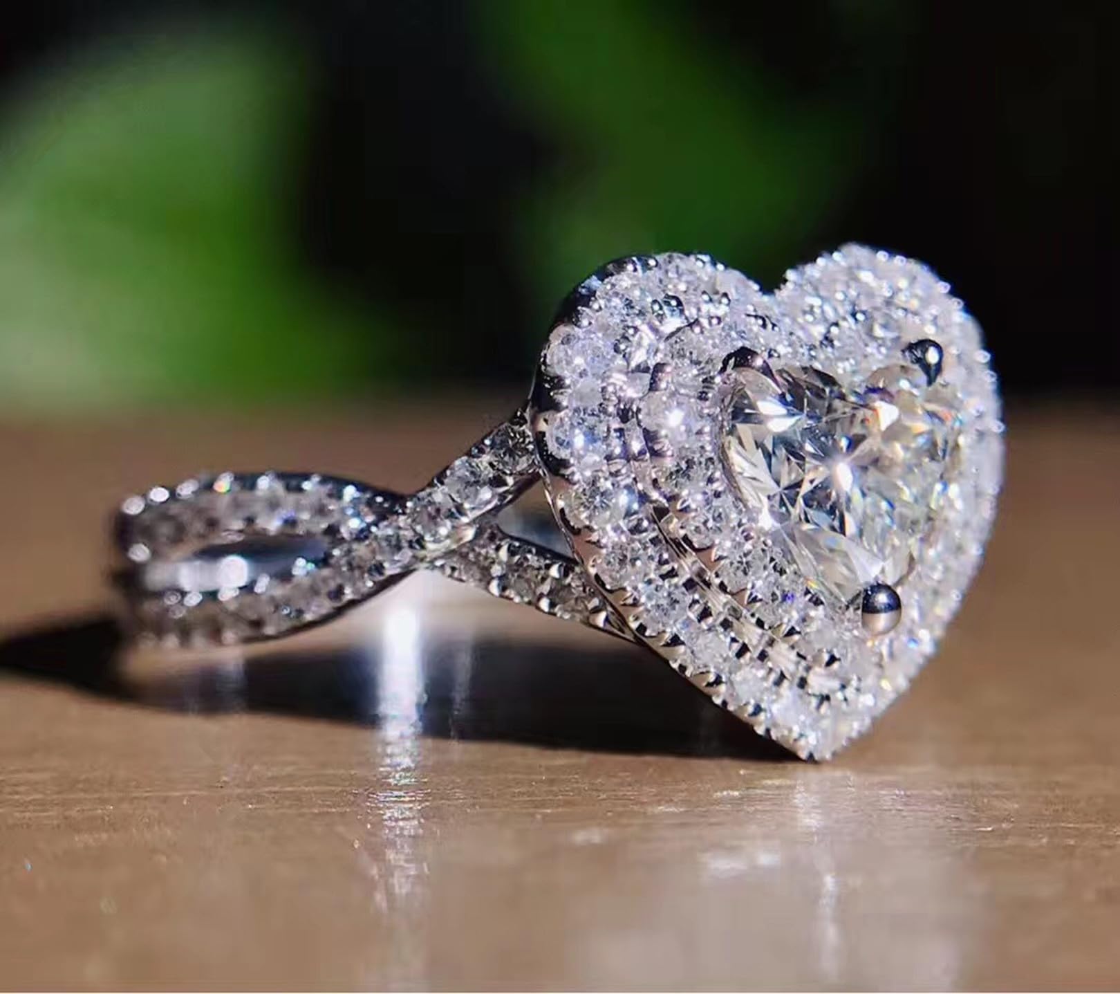 925 Sterling Silver Micro Inlaid Multi layered Cute Heart CZ Wedding or Engagement Diamond Ring for Women (10)