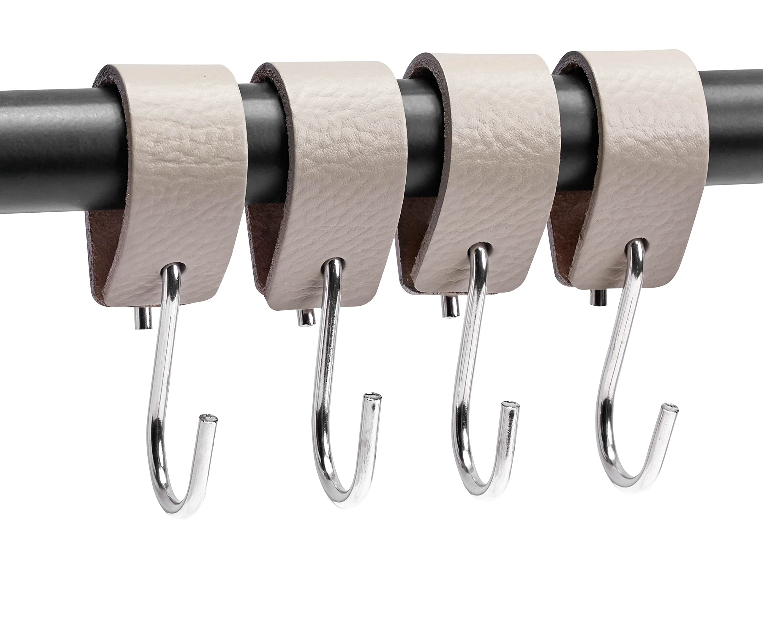 Brute Strength - Multifunctional Leather S-Hooks - Light Gray - 2 Pieces - S Shaped Hooks - Coat Hook - Leather Hooks - Leather s Hooks - Black s Hooks - Kitchen Hooks