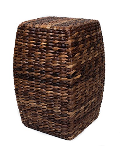 BIRDROCK Home Seagrass Accent Stool - Made of Hand Woven Natural Seagrass - 21 Inch Upholstered Stool for Living Room, Bathroom, Closet, and Bedroom - Modern Rustic Design Seat - Espresso
