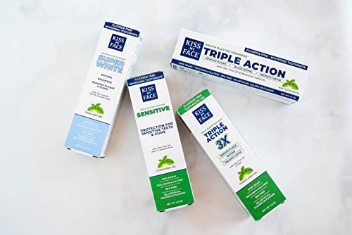 Kiss My Face Super White Cool Mint Gel Toothpaste, SLS And Fluoride Free, Removes Plaque And Prevents Tartar, With Added Tea Tree Oil, Aloe And Iceland Moss, 4.5 Oz
