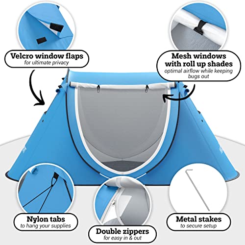 Abco 2-Person Pop Up Tent - Portable Cabana with 2 Doors, Water-Resistant and UV Protection, Carrying Bag - Sky Blue