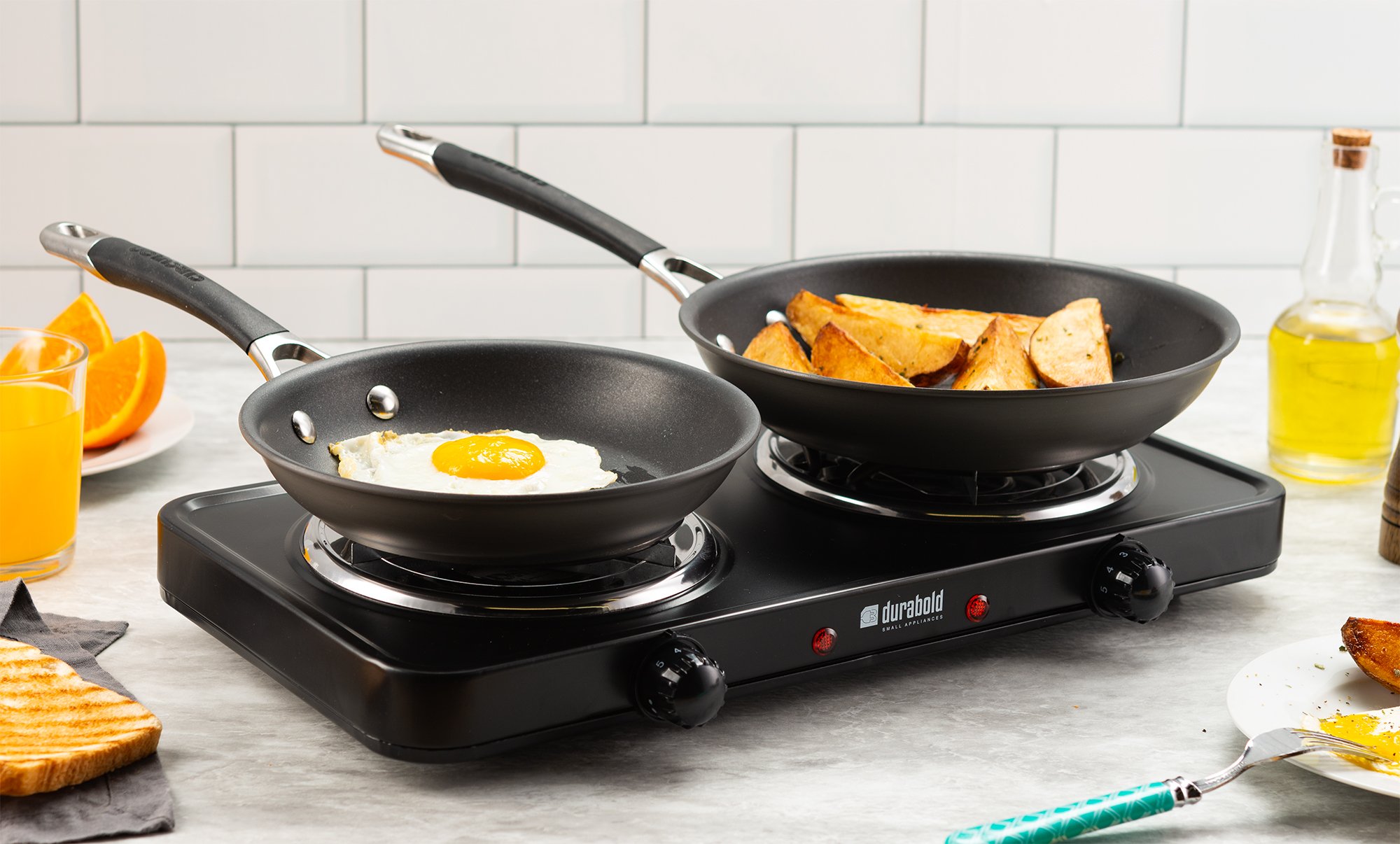 Kitchen Countertop Cast-Iron Double Burner - Stainless Steel Body β Ideal for RV, Small Apartments, Camping, Cookery Demonstrations, or as an Extra Burner β by Durabold (Black)