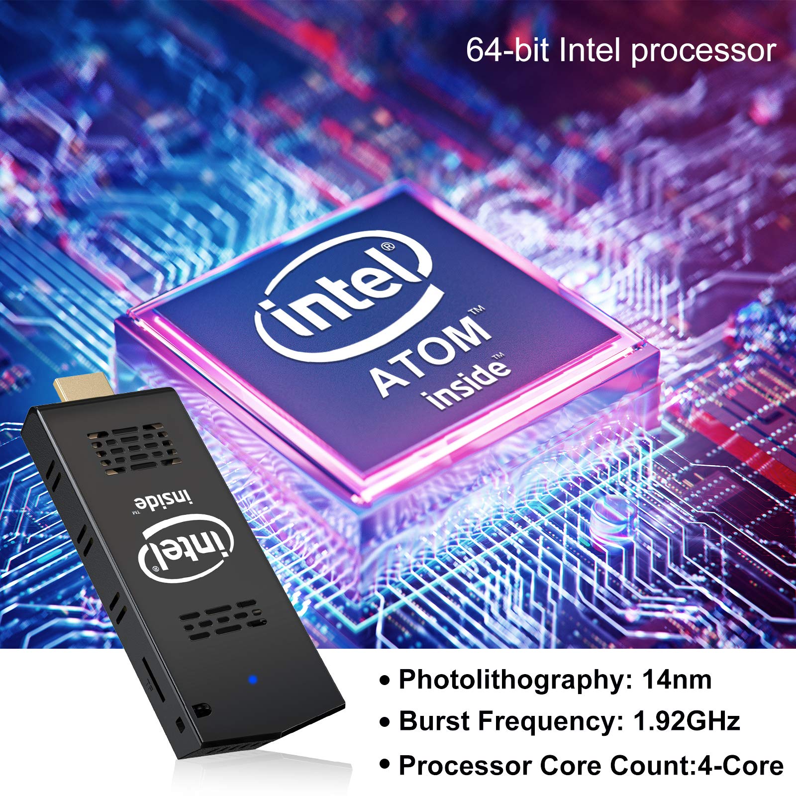 AKLWY Intel Compute Stick Mini PC Stick 8GB RAM 128GB ROM with Intel Atom Z8350 & Windows 10 Pro Support Auto-On After Power Failure,Support 4K HD,Dual Band WiFi 2.4G/5G, BT 4.2