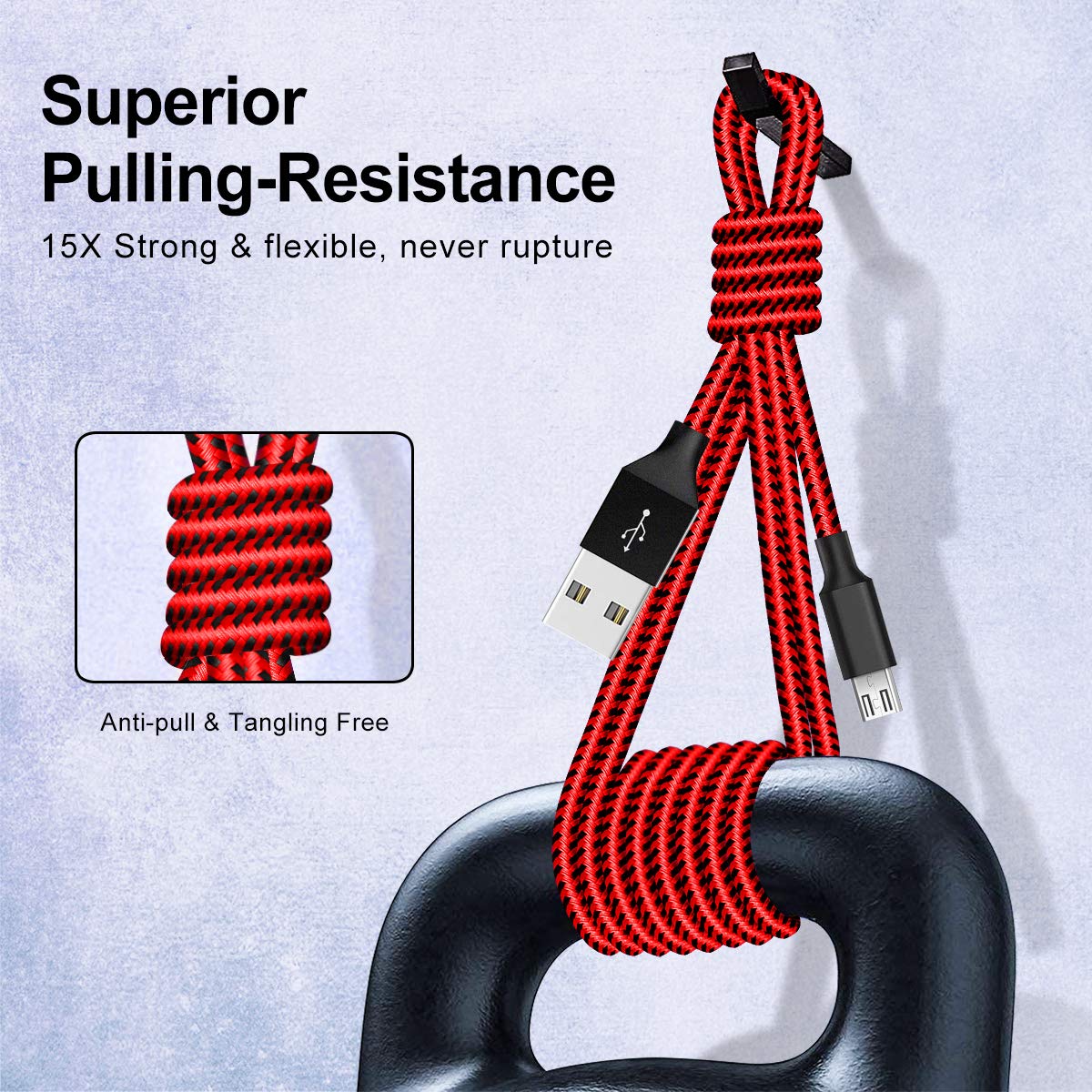 6FT Micro USB Cable Android Charging Cable Fast Phone Charger Cord Compatible with Kindle Fire 7/8 Tablet/Fire Stick,Samsung Galaxy S7 S6 Edge,Galxy Tab A 10.1,Xbox Controller,Playstation 4(Red Black)
