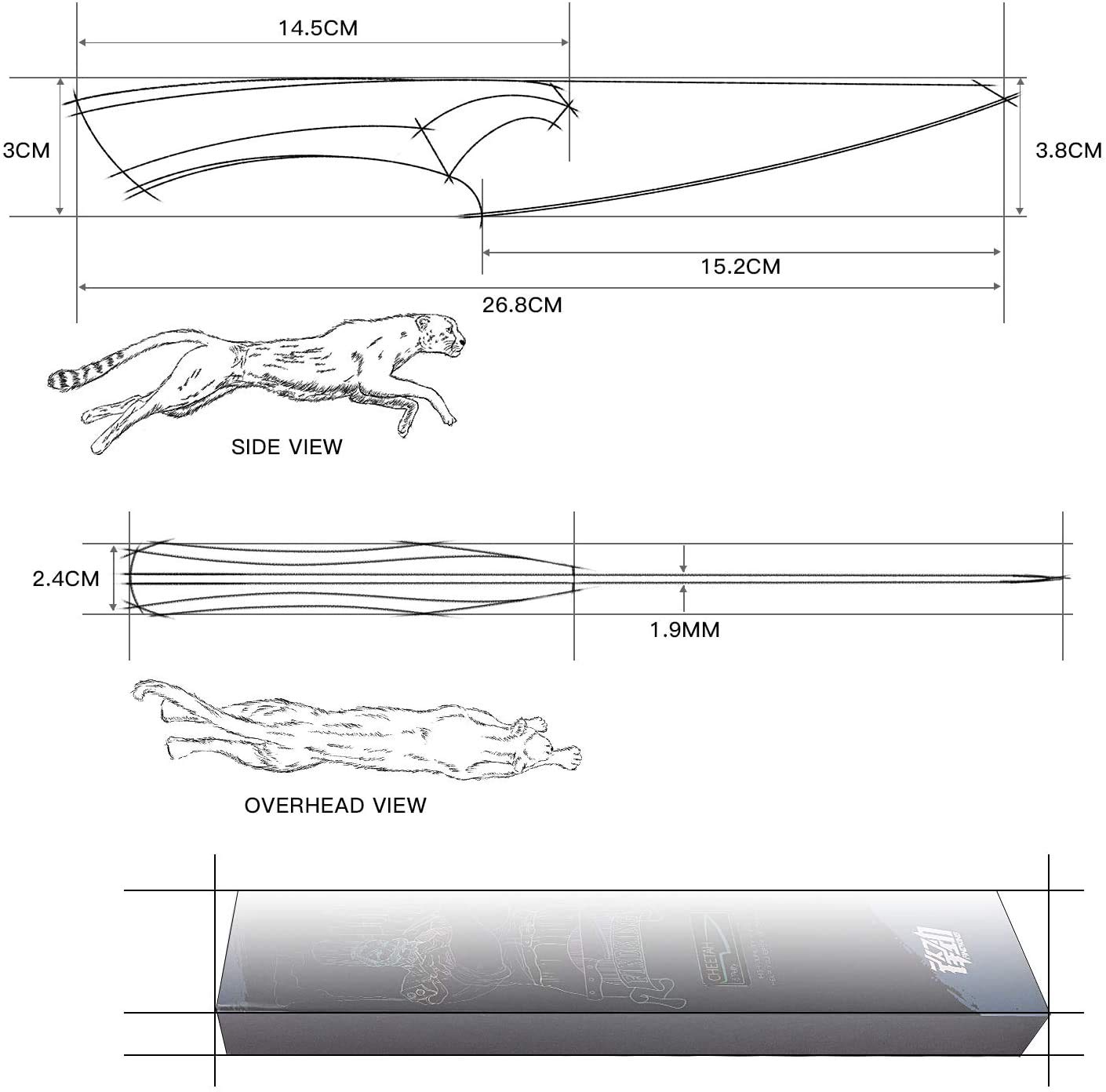 FINDKING 6 Inch Boning Knife, Damascus Steel Skinning Knife, Sharp Meat Knife for Bones (Cheetah Series, w/Ebony Wood Handle)