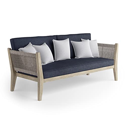 SIMPLIHOME Cayman 77 Inch Wide Contemporary Outdoor Sofa with Décor Pillows in Slate Grey Polyester Fabric, For the Living Room and Family Room