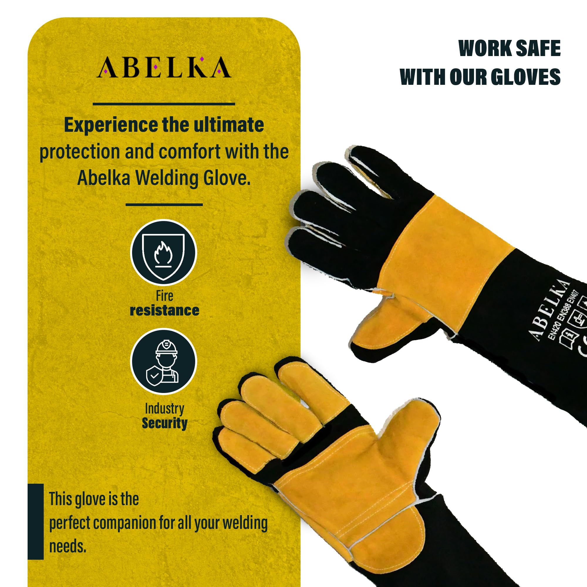 Abelka Welding Glove- BBQ - Heat & Fire Resistant Glove - Safety Glove - Versatile Outdoor Cooking - Durable Construction - Comfortable Lining - High Heat Protection