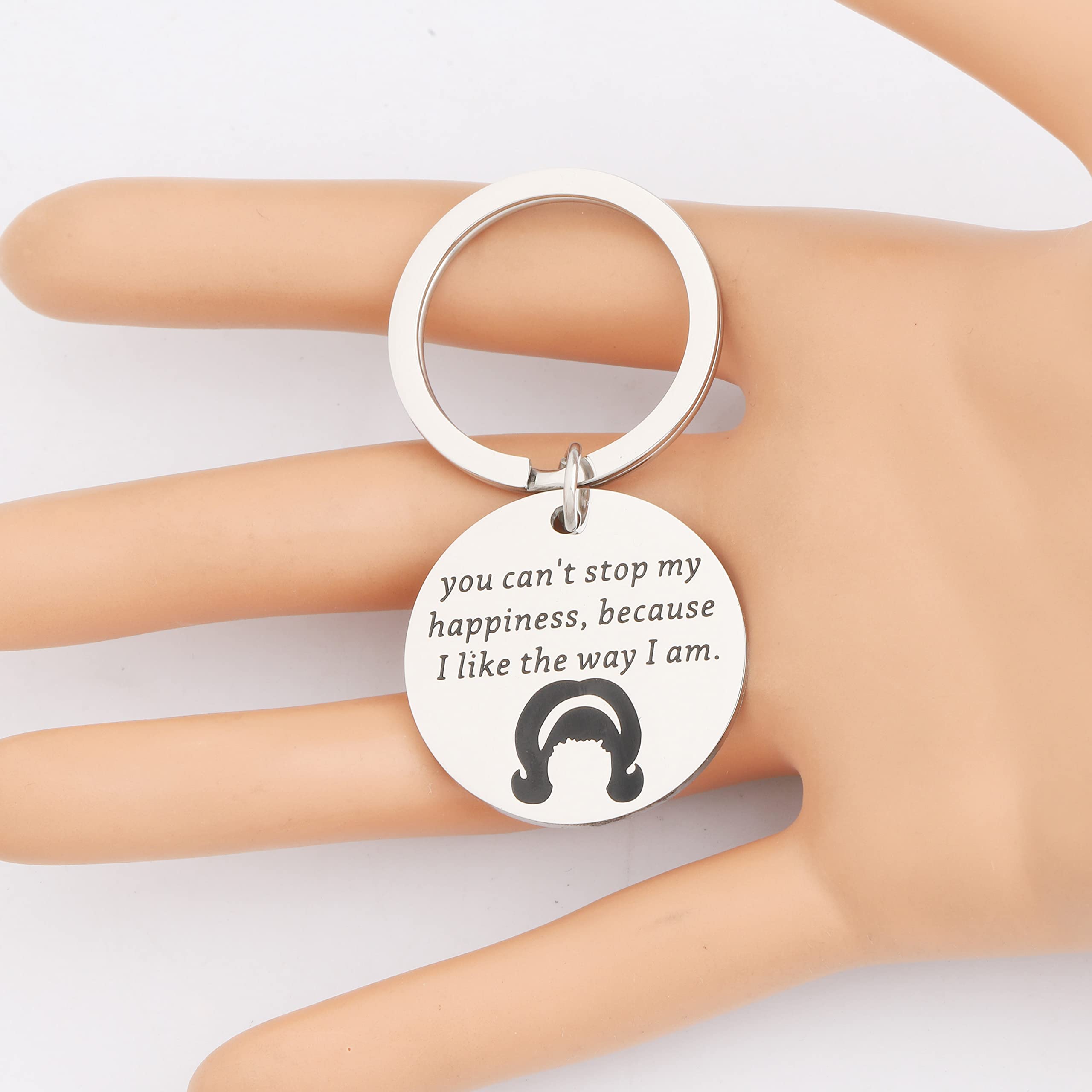 BLEOUK Hair Spray Musical Keychain Hair Spray Broadway Themed Gift Dancer Gift Motivational Quote Gift (stop my happiness)