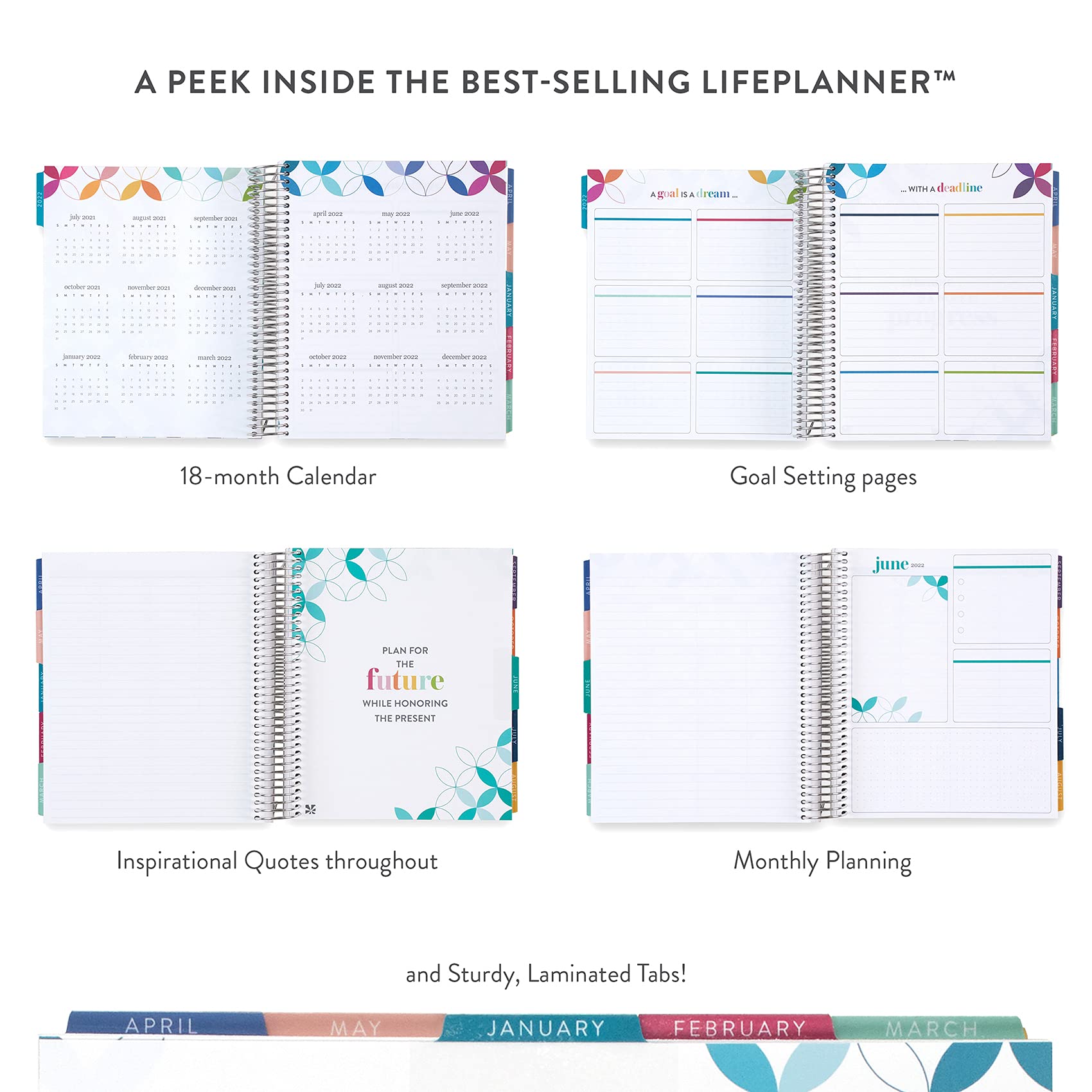 7” x 9” 12 Month Spiral Bound Life Planner ( Jan 2022 – Dec 2022 ) – Hello Kitty Metallic Asterisks Cover + Mid Century Circles Interior Pages. Horizontal Weekly and Monthly Agenda by Erin Condren.