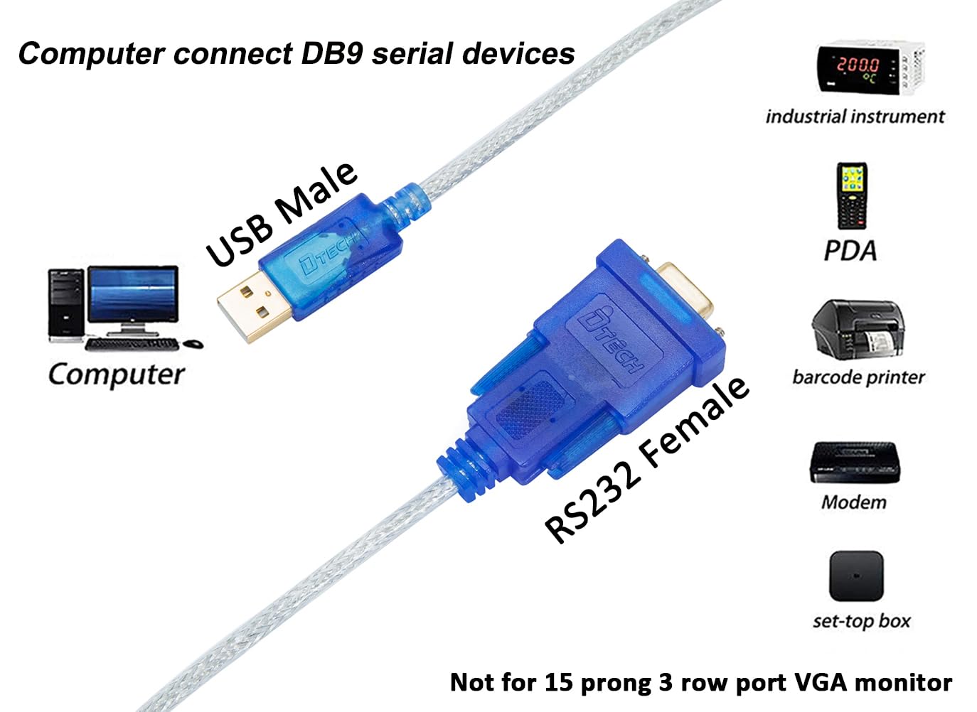 DTech 6 Feet USB to RS232 DB9 Female Serial Adapter Cable Windows 11 10 8 7 Mac Linux Serial to USB 2.0 with Prolific PL2303 Chip