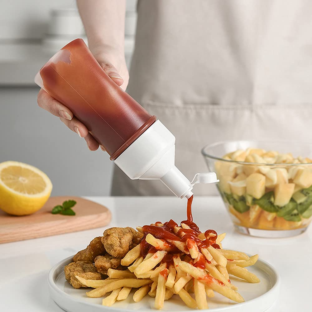 AKOAK 1 Pack 250 ml (8.45 oz) Plastic Extrusion Bottle Pressing Oil Bottle Multi-function Condiment Dispenser Household Kitchen Tomato Salad Jam Bottle (White)