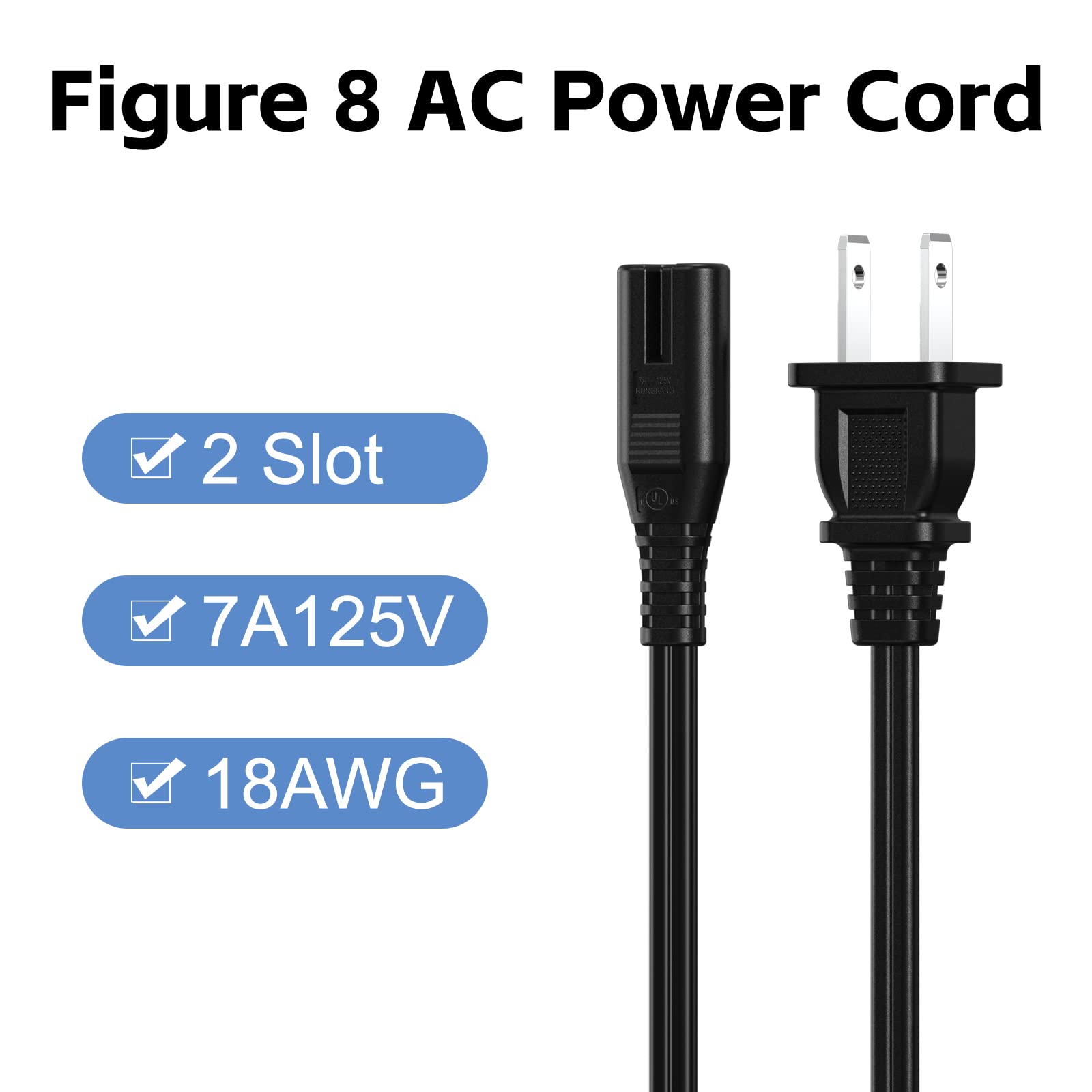 AC Power Cord 25FT(2 Pack), 2 Prong TV Power Cord, Power Supply Cable Replacement for Xbox One S, Xbox One X, Xbox Series X, PS3, PS4, PS5, Compatible for Printer, Monitor, Sound Bar, Game Console