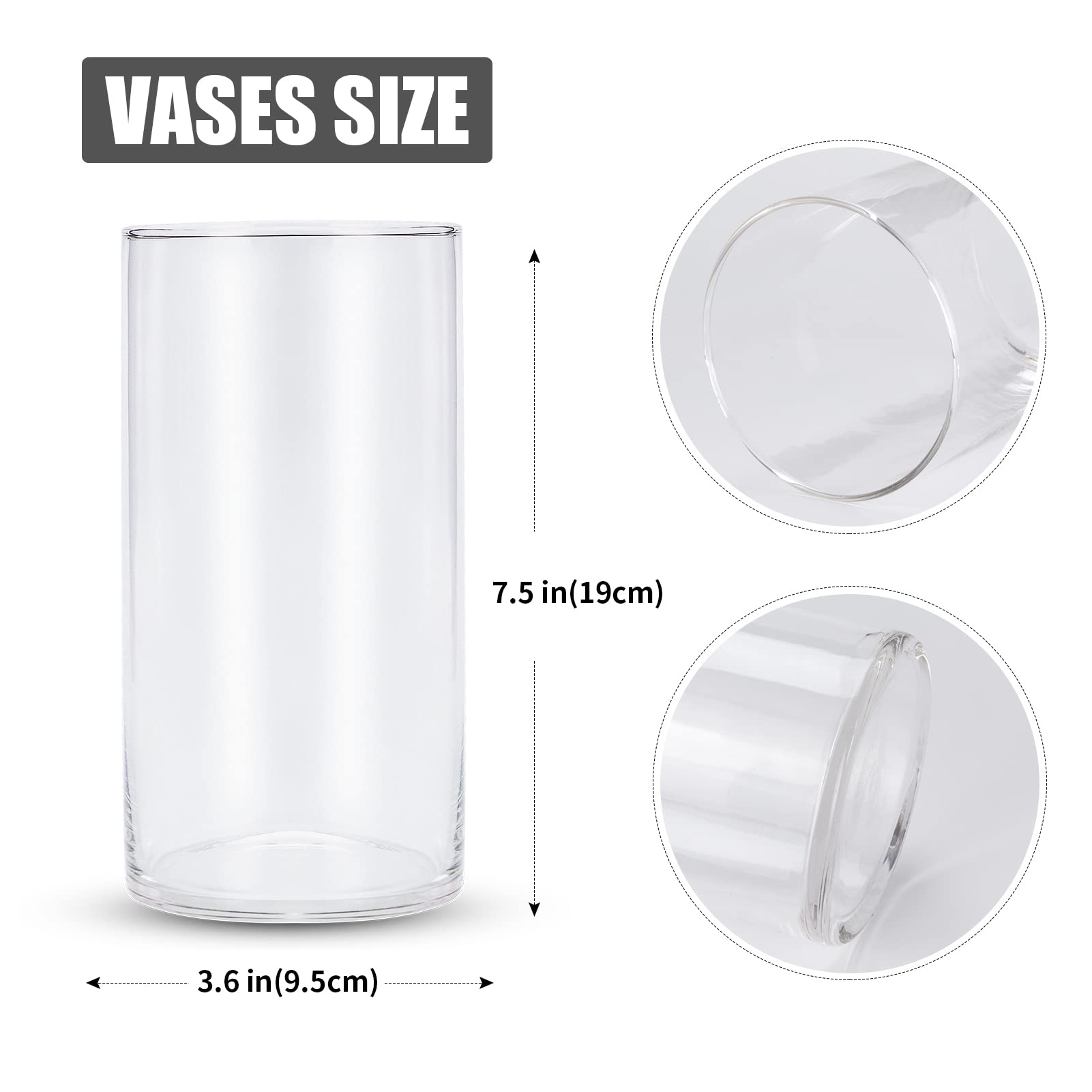 Devilfire 10 Inches Tall (25 cm) Clear Glass Cylinder vases,Pack of 3 Centerpiece Flower Vase,Floating Candle Holder for Home & Garden Decor, Wedding, Party