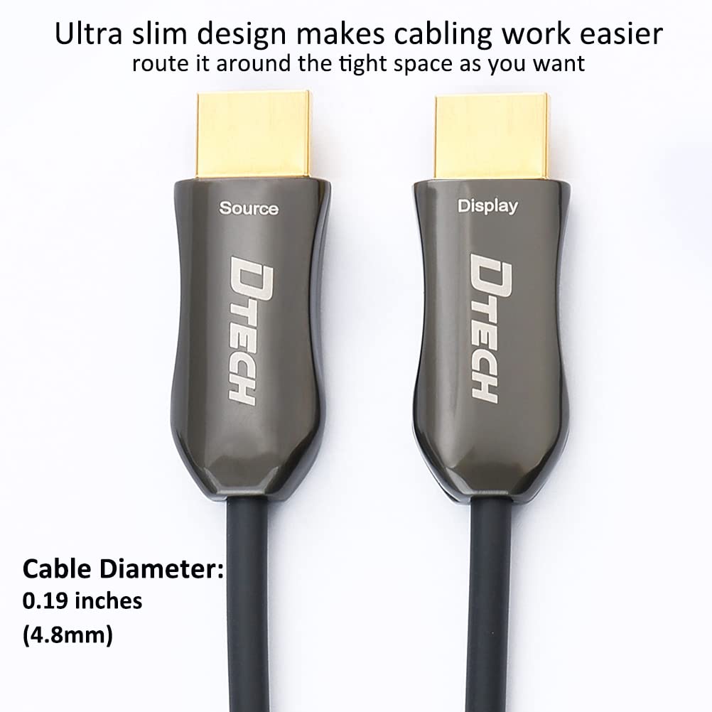 DTech Ultra Slim 150 Feet Fiber Optic HDMI 2.0 Cable 4K 60Hz 18Gbps for in-Wall Installation 150ft Projector Laptop Computer Monitor TV Camera (46 Meters)