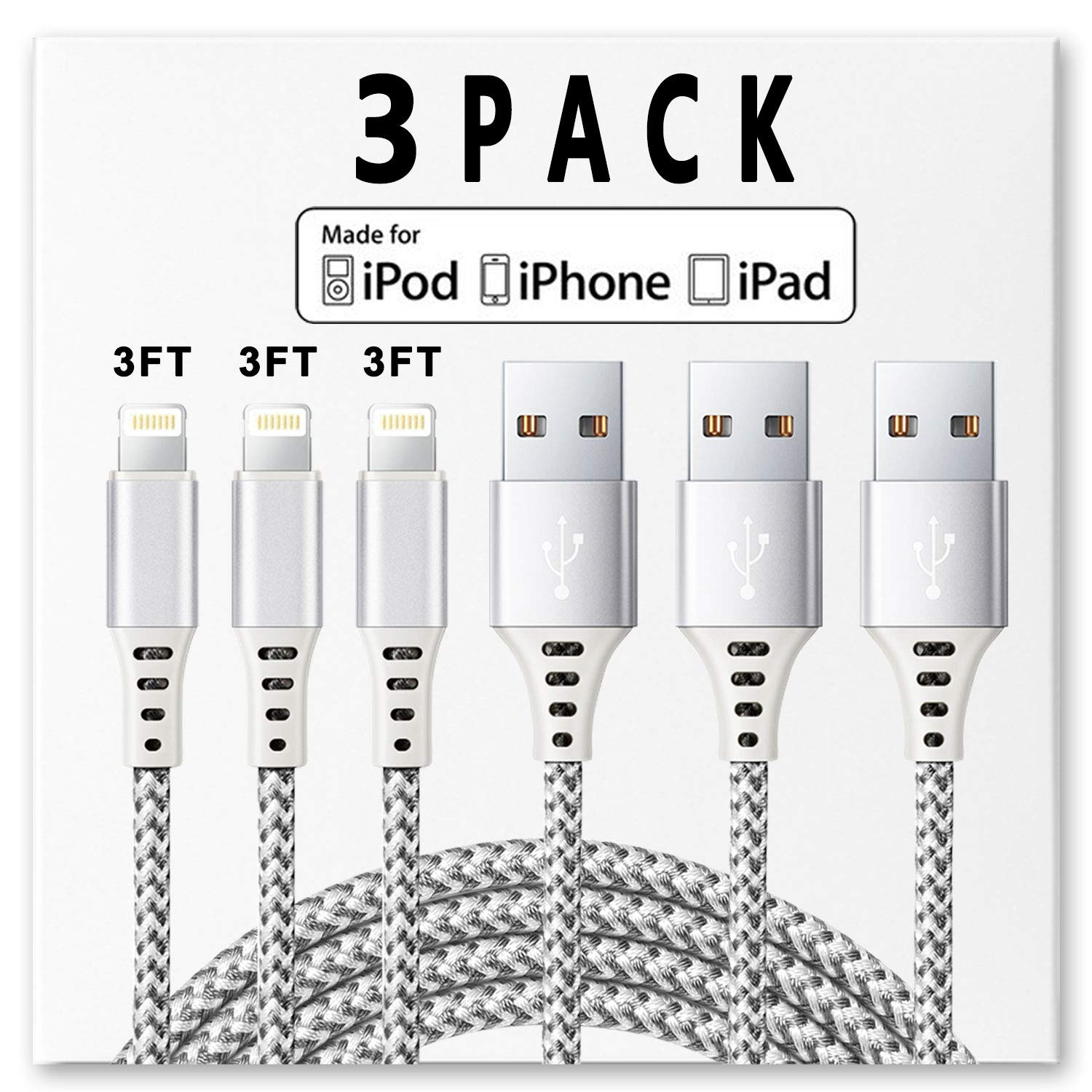 Lightning cable apple mfi certified iphone charger 6ft 3pack iphone 11 pro Xs XR X 8 7 6s 6 plus max ipad cord fast usb accessories chargers