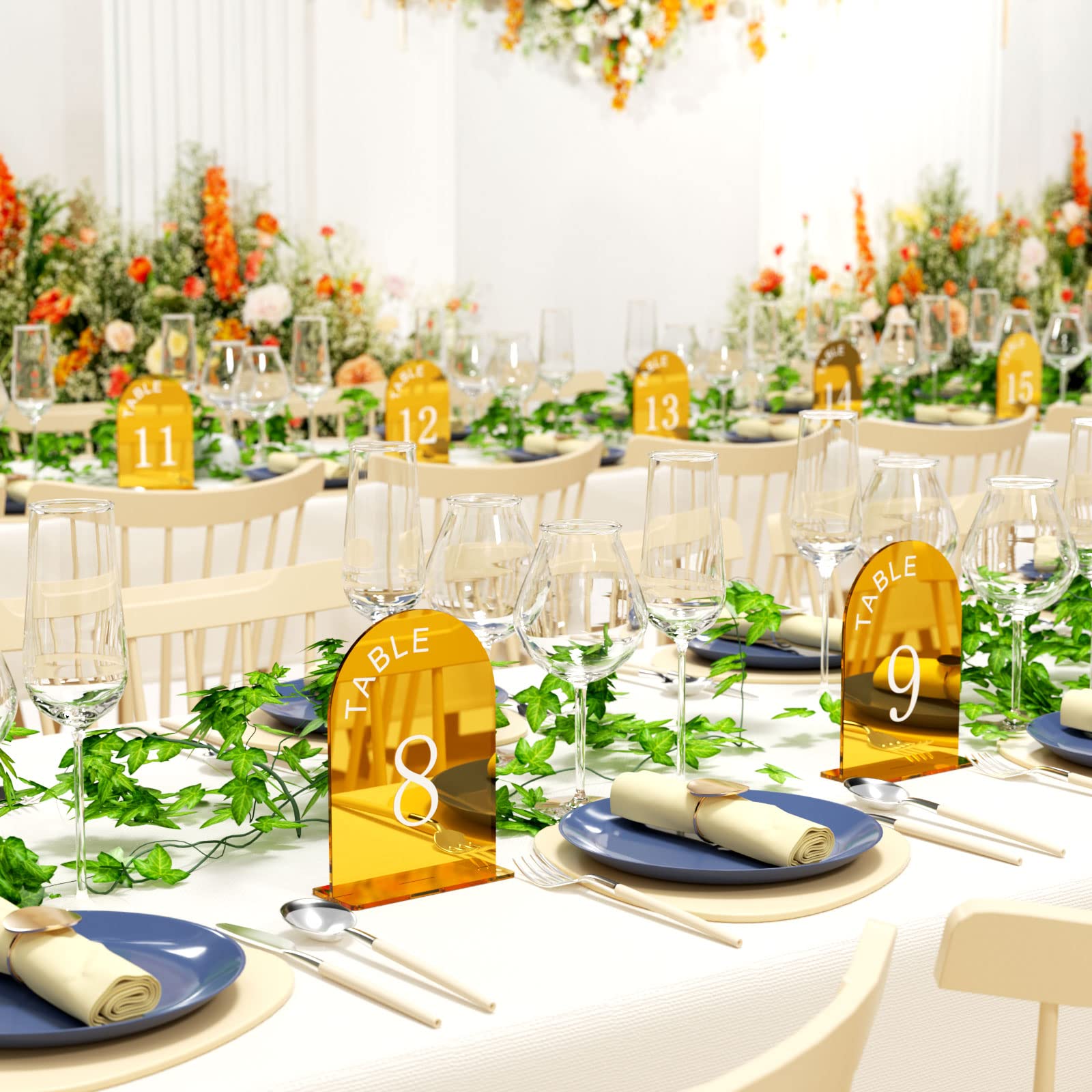 Nuggicet 15pcs Gold Mirror Table Numbers, 5"x7"Arch Wedding Table Numbers Stand for Any Party Occasion,Party Decoration,Modern Acrylic Table Sign Holder(Number1-15)