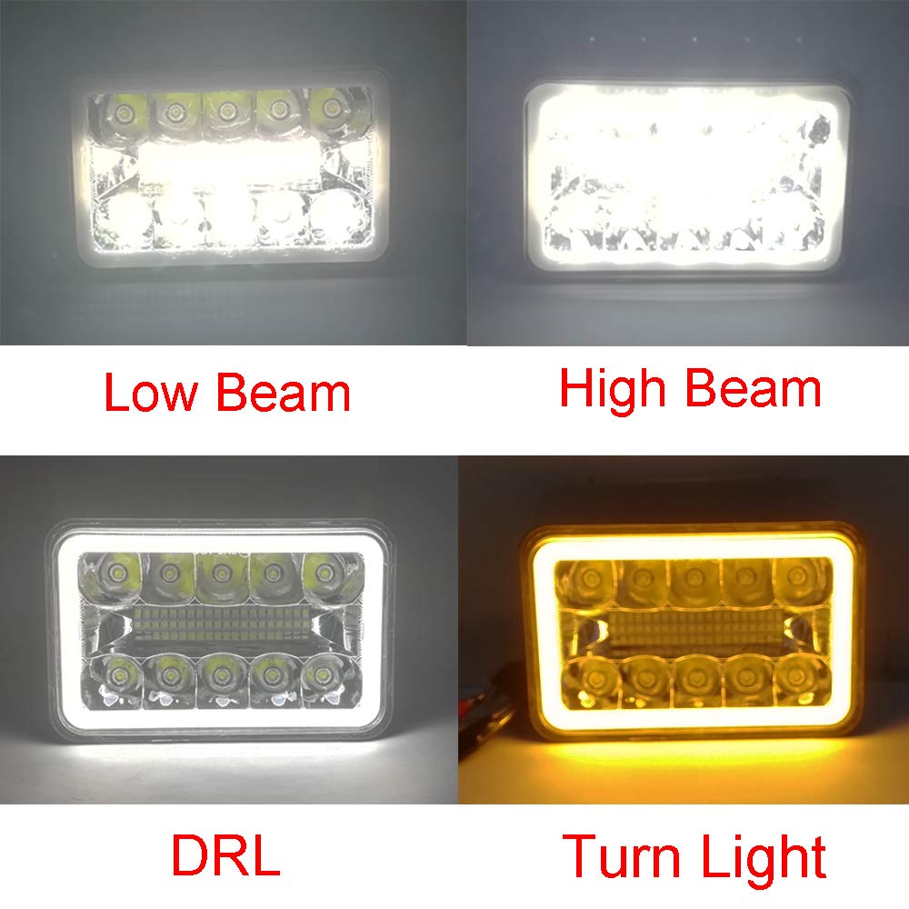 AMUNIESUN 4 PCS DOT Approved 4x6 Inch Halo Headlights Replacement H4651 H4652 H4656 H4666 H6545 Compatible With Peterbilt Kenworth Freightinger Ford Probe