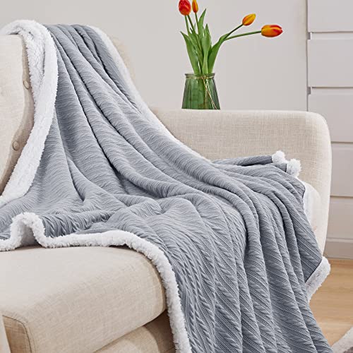 Deconovo Sherpa Bed Blankets for All Season Use - Grey Thick Warm Soft Throw Blanket for Travel, Bed, Couch, Sofa, 50x60 Inches, Grey