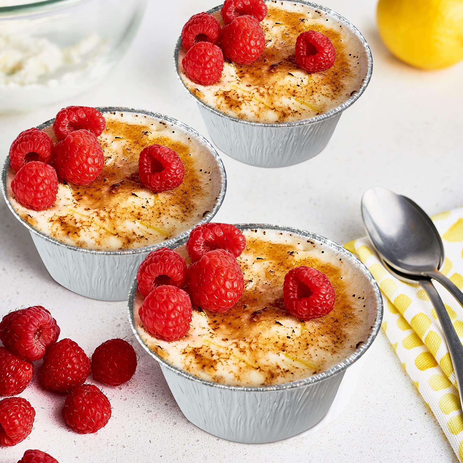 Aluminum Foil Baking Cups, Disposable Ramekin 4 Oz Aluminum Cupcake liners, 150 Pcs Silver Foil Baking Cups Muffin Liners for Baking, Cupcake, Pudding, Egg Tart, Creme Brulee