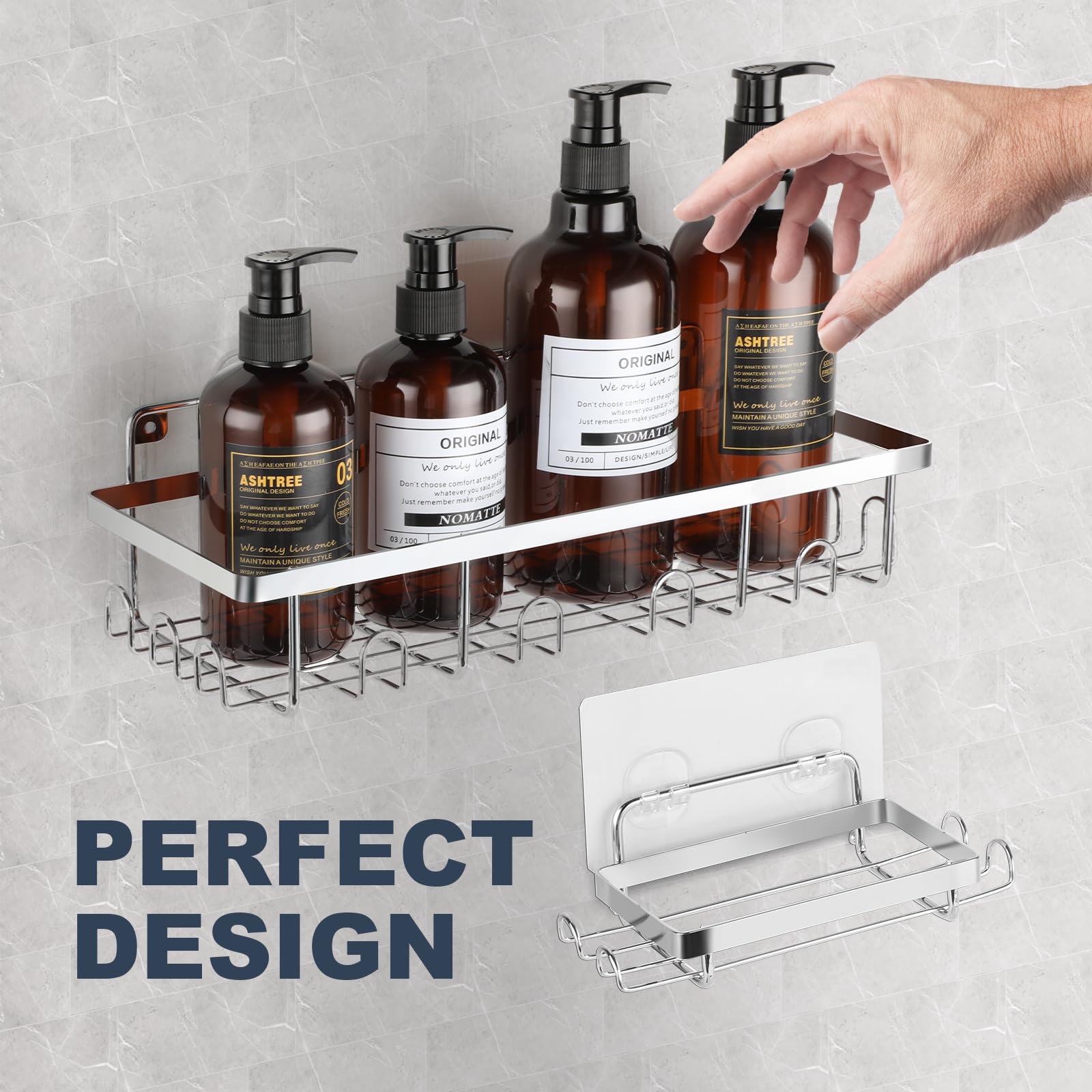 Adhesive Shower Caddy Organizer for Bathroom - Tile Shower Shelf for Inside Shower with Soap Holder, Adhesive No Drilling Traceless Organization and Storage Basket Shelf For Bathroom and Kitchen