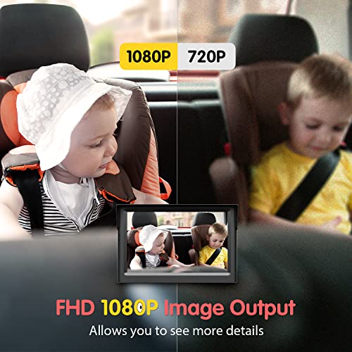 Luckview BM1 Baby Car Camera, 5'' 1080P Mirror Monitor with IR Night Vision, 3X Zoom in Closer, Full Crystal Clear View for Back Seat Rear Facing, 5 Mins Easy Installation