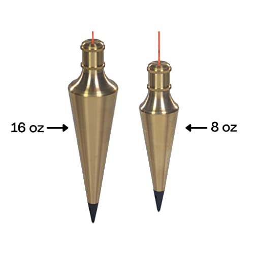 AWF PRO Plumb Bob Kit - 16 oz and 8 oz Solid Brass Plumb Bobs, 14 ft Retractable Line Reel with Magnetic Base, 2 Pencils, Pencil Sharpener, Carrying Case