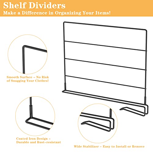 Sunexinlo Shelf Dividers,12 pcs Black Wire Shelf Wood Closet Organizers and Storage for Bedroom