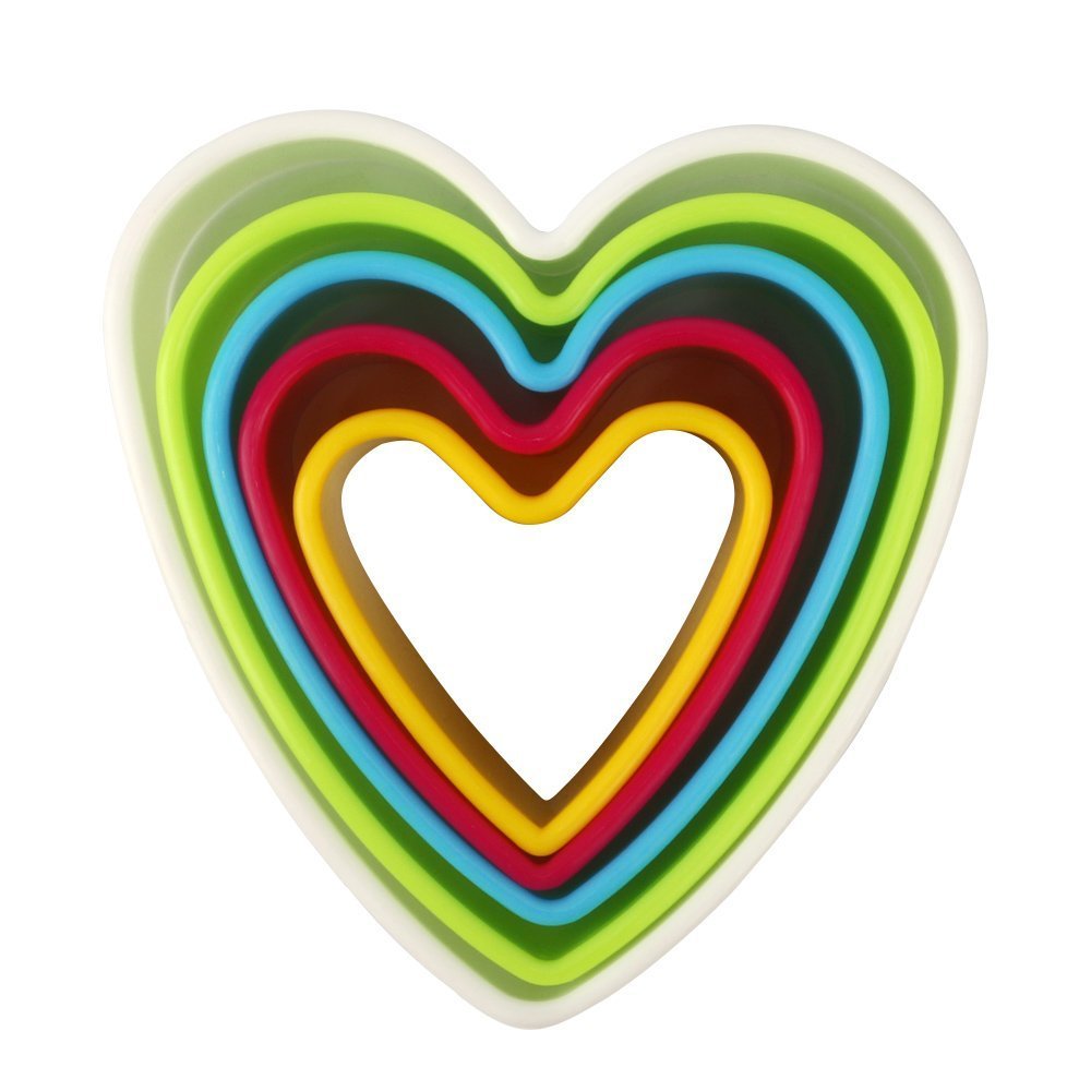 AKOAK 1 Set of 5 Pcs Heart-Shaped Cookie Cutters, Food Grade Plastic Different Size,Multi-color and Random