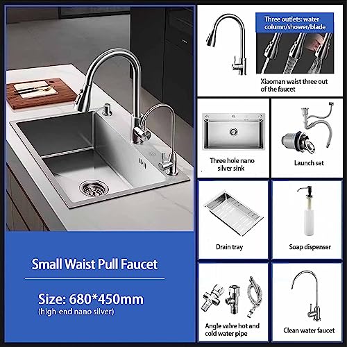 Kitchen sinks, utility sink, stainless steel sink,Well crafted for durability, making it a contemporary centerpiece that enhances the overall appeal of your kitchen space. (Size : 68 * 45 * 20cm)