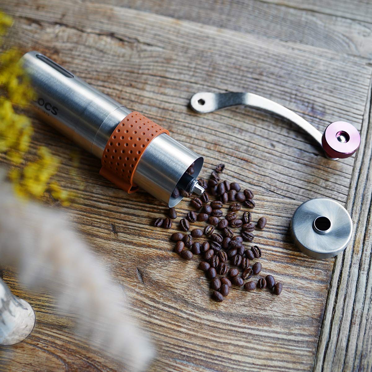 ALOCS Manual Coffee Grinder, Stainless Steel Coffee Bean Grinder, Adjustable Ceramic Conical Burr Coffee Grinder, Portable Coffee Grinders for Home Use, Office, Travel and Camping