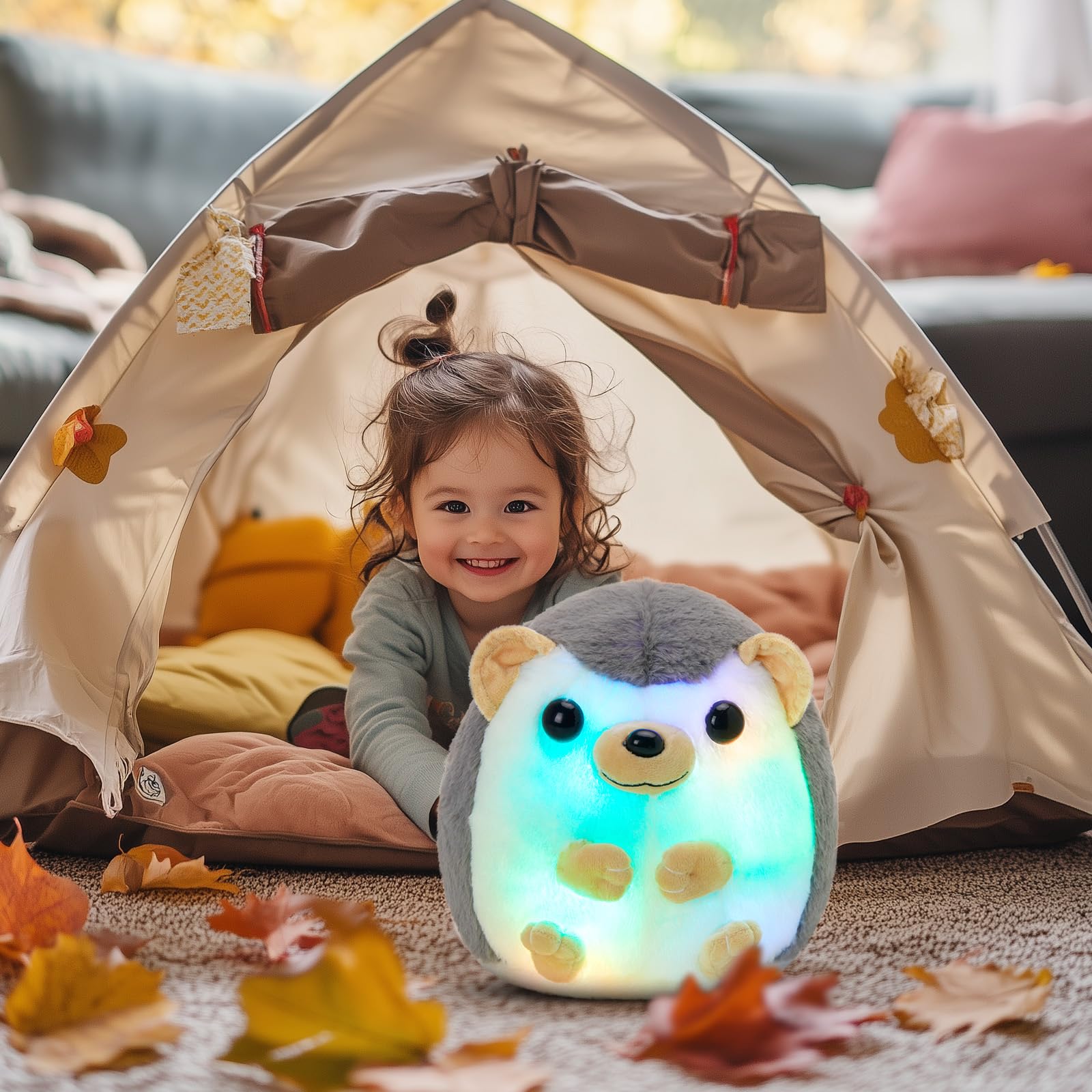 BSTAOFY 10'' Light up Hedgehog Stuffed Animal Glow Soft Plush Toy LED Nightlight Bedtime Gift for Toddlers Kids on Birthday Christmas Valentines Day