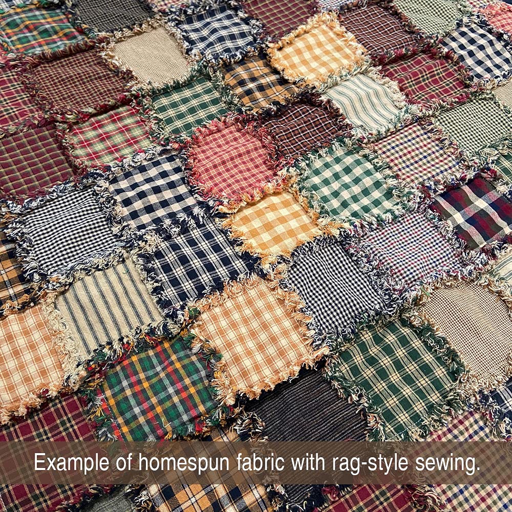 Black & Tea Dye Primitive Ticking Stripe Homespun Cotton Plaid Fabric by JCS - Sold by The Yard
