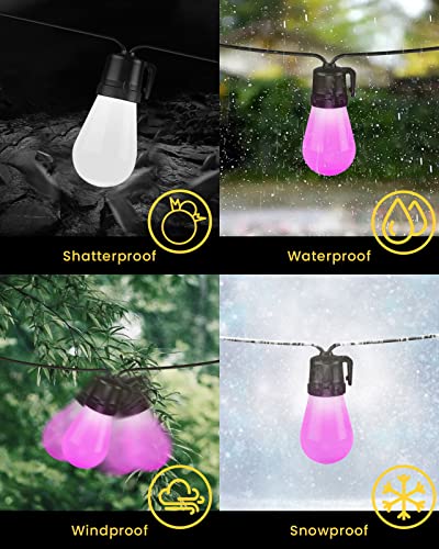 ASAHOM Smart Outdoor String Lights, 45FT Waterproof Dimmable RGB Patio Lights, 15 Shatterproof Multi-Color LED Bulbs, Voice & WiFi APP Control Lights, 30 Scene Modes, Connectable for Party Backyard