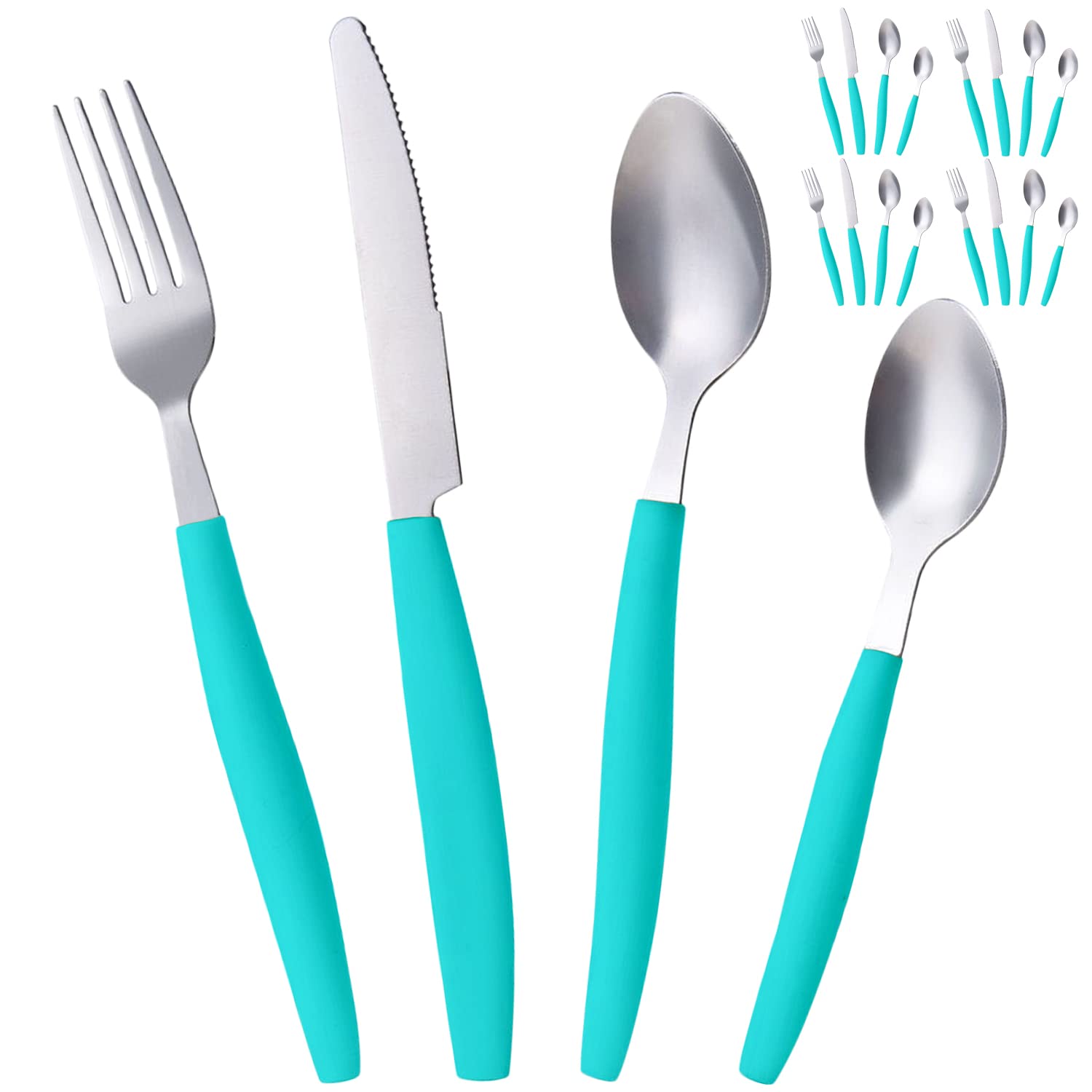 ALPINE CUISINE Flatware Set 16 Piece Service for 4, Stainless Steel Flatware Cutlery Set Includes Dinner Knives/Forks/Spoons - Great for Camping or College Dorms - Dishwasher Safe - Aqua
