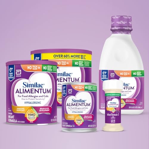 Similac Alimentum With 2'-FL HMO Hypoallergenic Infant Formula, for Food Allergies and Colic Due to Protein Sensitivity, Ready-to-Feed Baby Formula, 2-fl-oz Bottle, Pack of 48