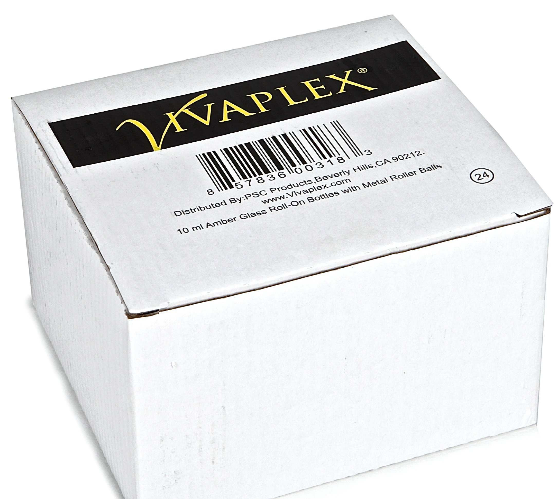 Vivaplex, 24, Amber, 10 ml Glass Roll-on Bottles with Stainless Steel Roller Balls. 3-3 ml Droppers included