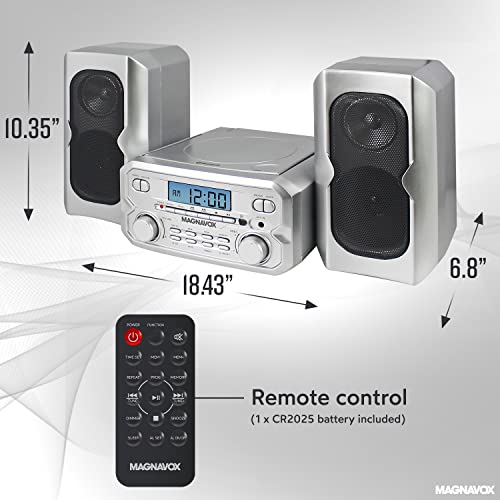 Magnavox MM435M-SL 3-Piece Compact CD Shelf System with Digital FM Stereo Radio, Bluetooth Wireless Technology, and Remote Control in Silver | LCD Display | AUX Port Compatible | 2022 Version |