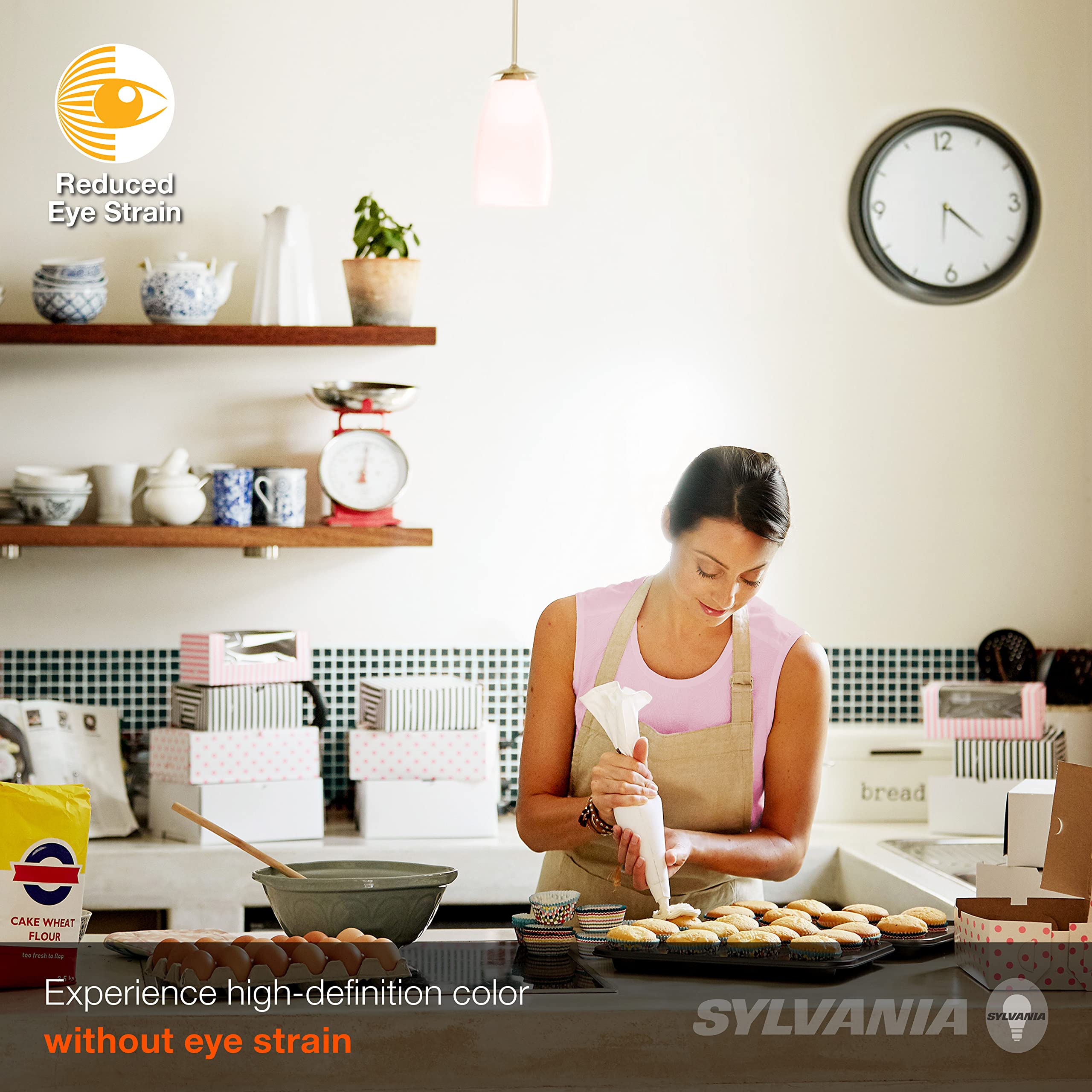 Sylvania Reduced Eye Strain B10 LED Light Bulb, 60W = 5.5W, Candelabra Base, 13 Year, Dimmable, Clear, 2700K, Soft White - 12 Pack (41225)
