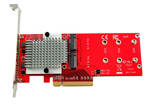 Ableconn PEXM2-130 Dual M.2 PCIe NVMe SSD Adapter Card - PCI Express 3.0 x8 / x16 Support 2X M.2 NGFF (M-Key) PCIe NVMe SSD for Mac & PC (ASMedia ASM2824 Switch) - PCIe NVMe Adapter Dual