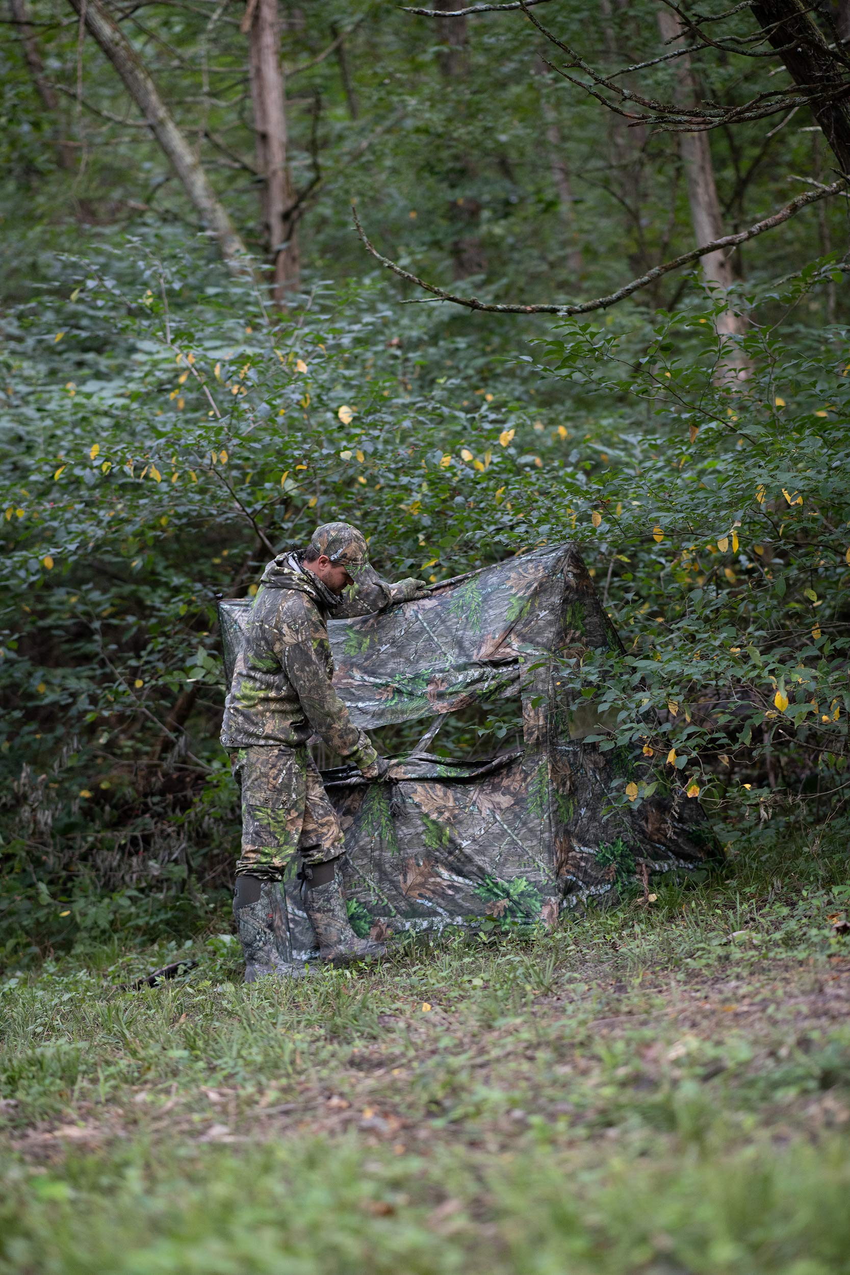 ALPS OutdoorZ Dash Camo Panel Hunting Blind with Hybrid 2 Person Ground Pop Up Design for Quick Deployment, Wide Window, and Interior Mesh Pocket, Mossy Oak Obsession
