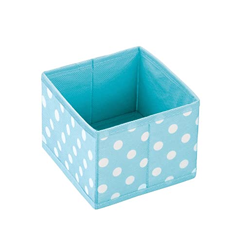 mDesign Soft Fabric Polka Dot Dresser Drawer and Closet Storage Organizer, Bin for Child/Kids Room, Nursery, Playroom, Bedroom, 12 Pack - Turquoise Blue/White