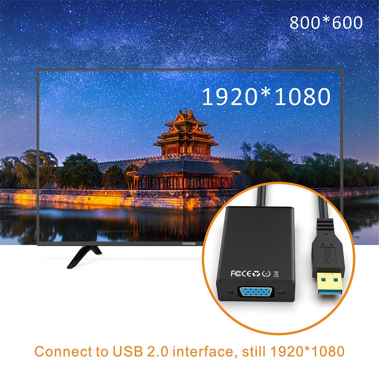 ABLEWE USB to VGA Adapter, USB 3.0/2.0 to VGA Multi-Display Converter Support Resolution 1080p for Win 7/8/8.1/10(Not Support MAC/Chromebook)