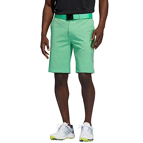adidas Men's Ultimate365 Plaid Print 10 Inch Golf Shorts, Semi Screaming Green, 34