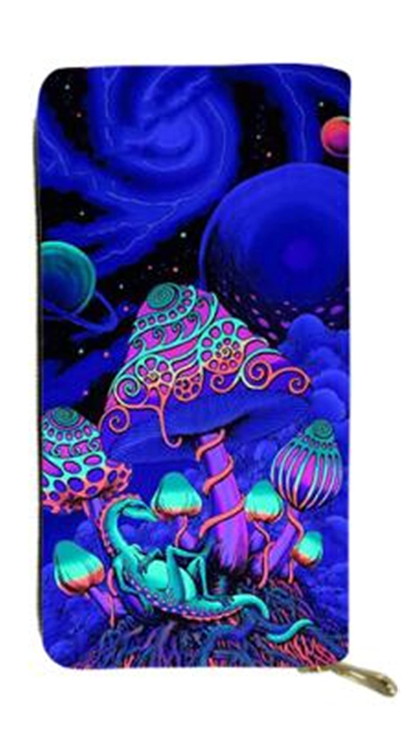 Frestree Mushroom Wallet for Women Girls Zipper Around Leather Purse Women's Outdoor Shopping Sports Lightweight Bag