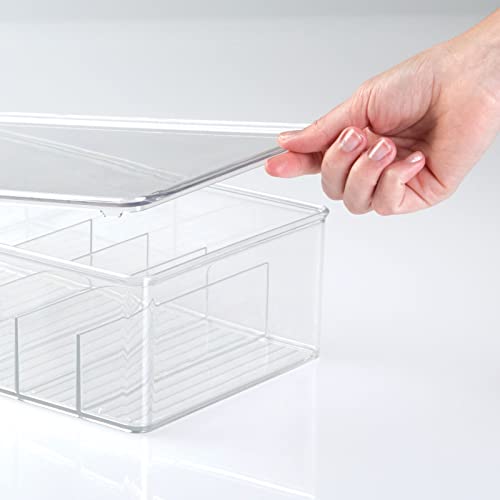mDesign Stackable Plastic Storage Organizer Container Box for Kitchen Cabinets, Pantry, Countertops - Holds Kids, Child/Toddler Mealtime Sets, Small Accessories - 6 Sections - BPA Free - Clear